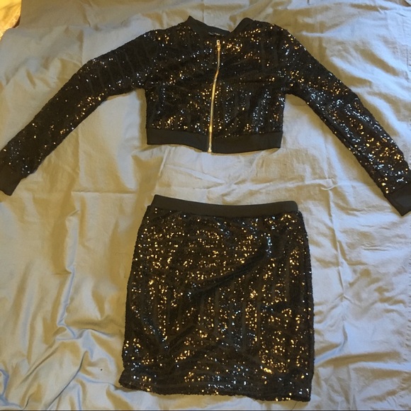 Skirts | Black Sequin Matching Set | Poshmark